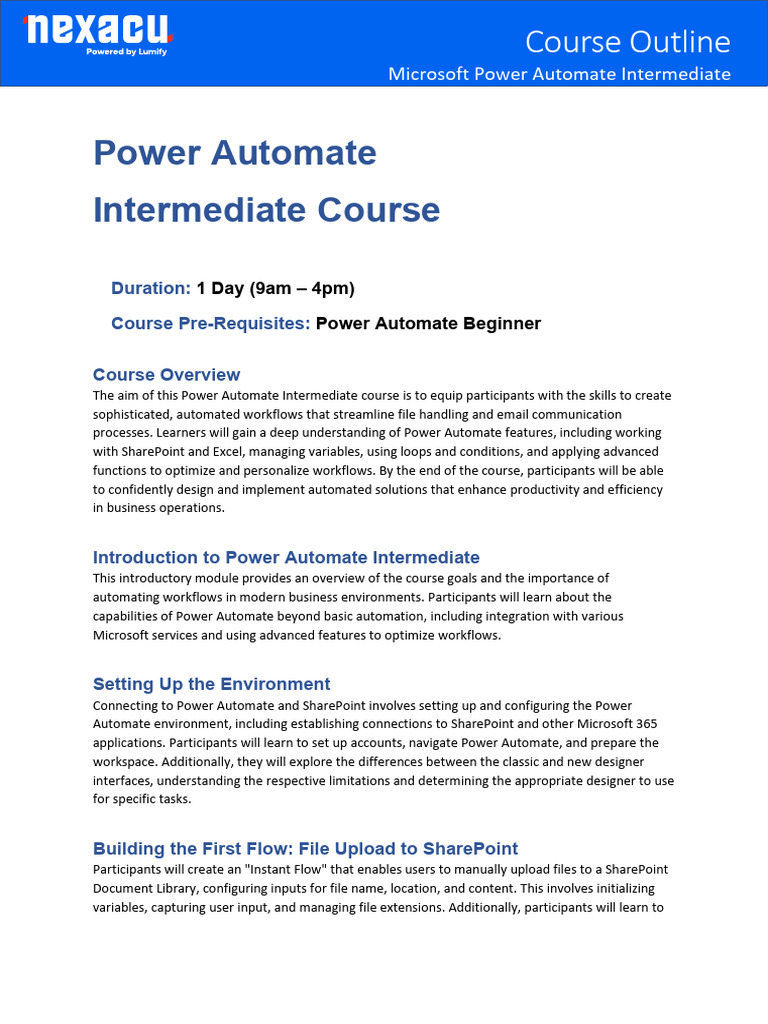 Outline PowerAutomateIntermediate | PDF | Automation | Share Point