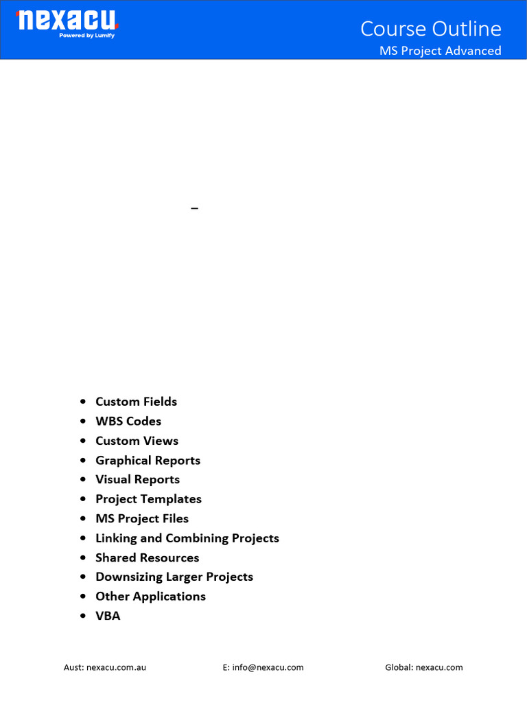 Advanced MS Project Course Outline | PDF