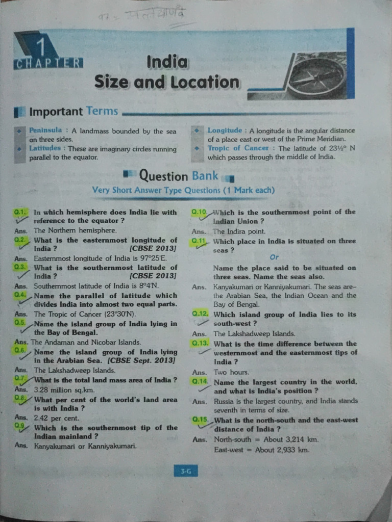 Ch-1 - Geography - Extra Questions | PDF | Equator | Latitude