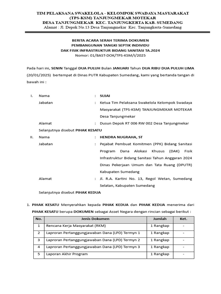 1. BAST 2024 DARI TPS-KSM KE PPK - serah terima dokumen - TJM | PDF