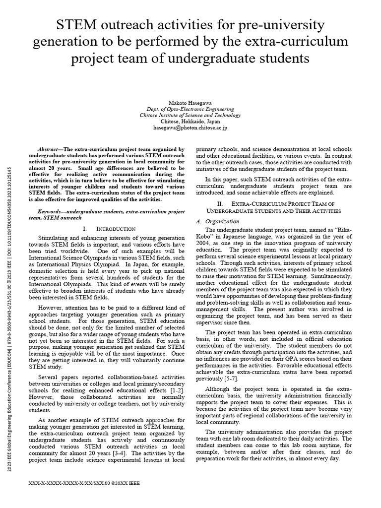 STEM Outreach Activities For Pre-University Generation To Be Performed ...