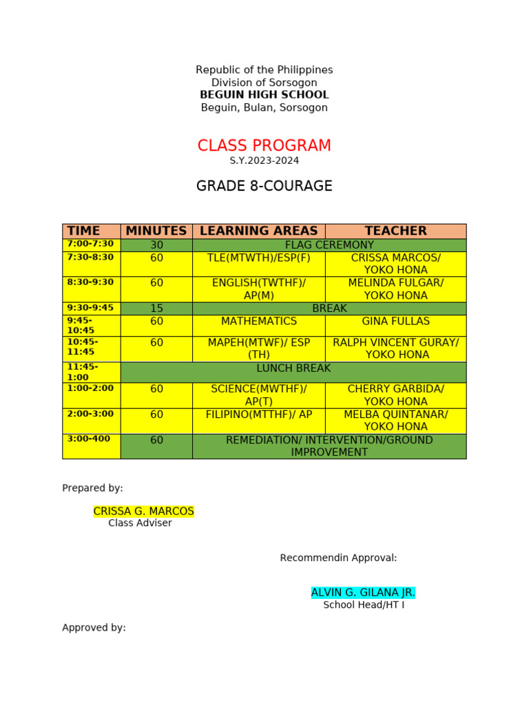 Class Program | PDF