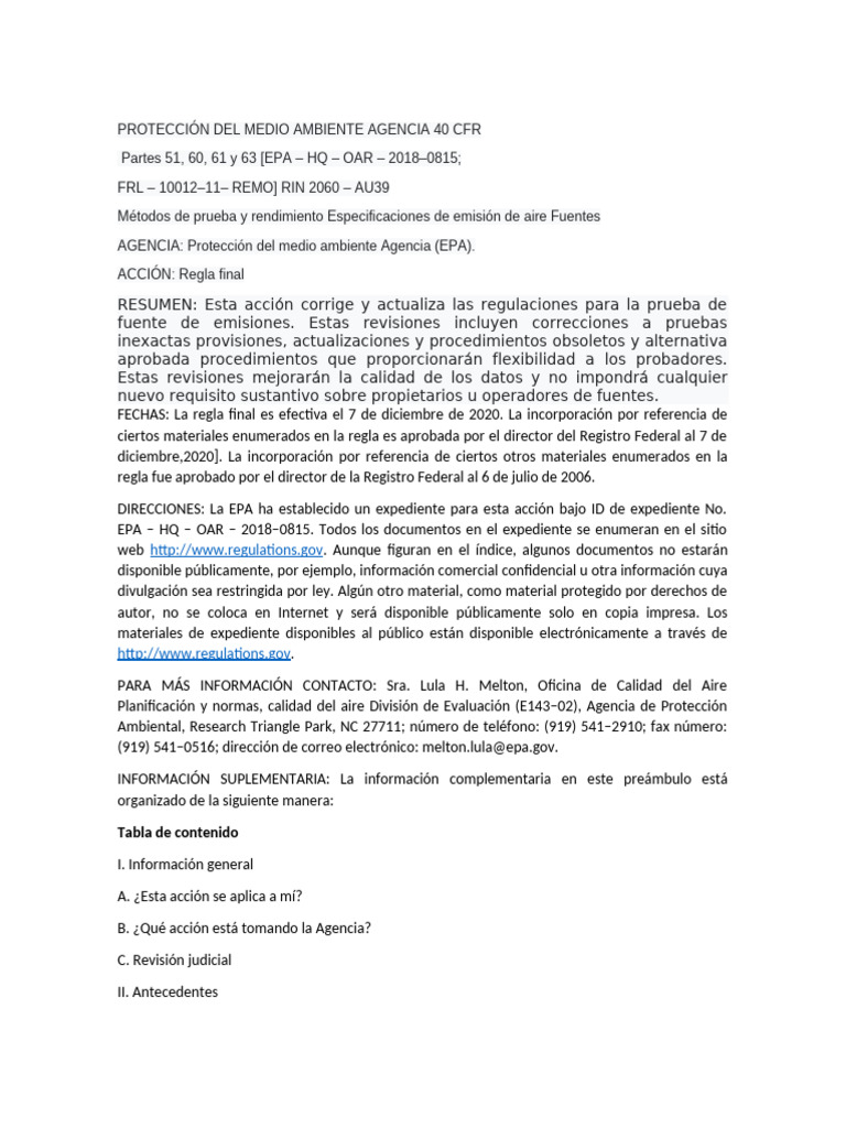 Actualización de Regulaciones EPA 40 CFR | PDF | registro Federal