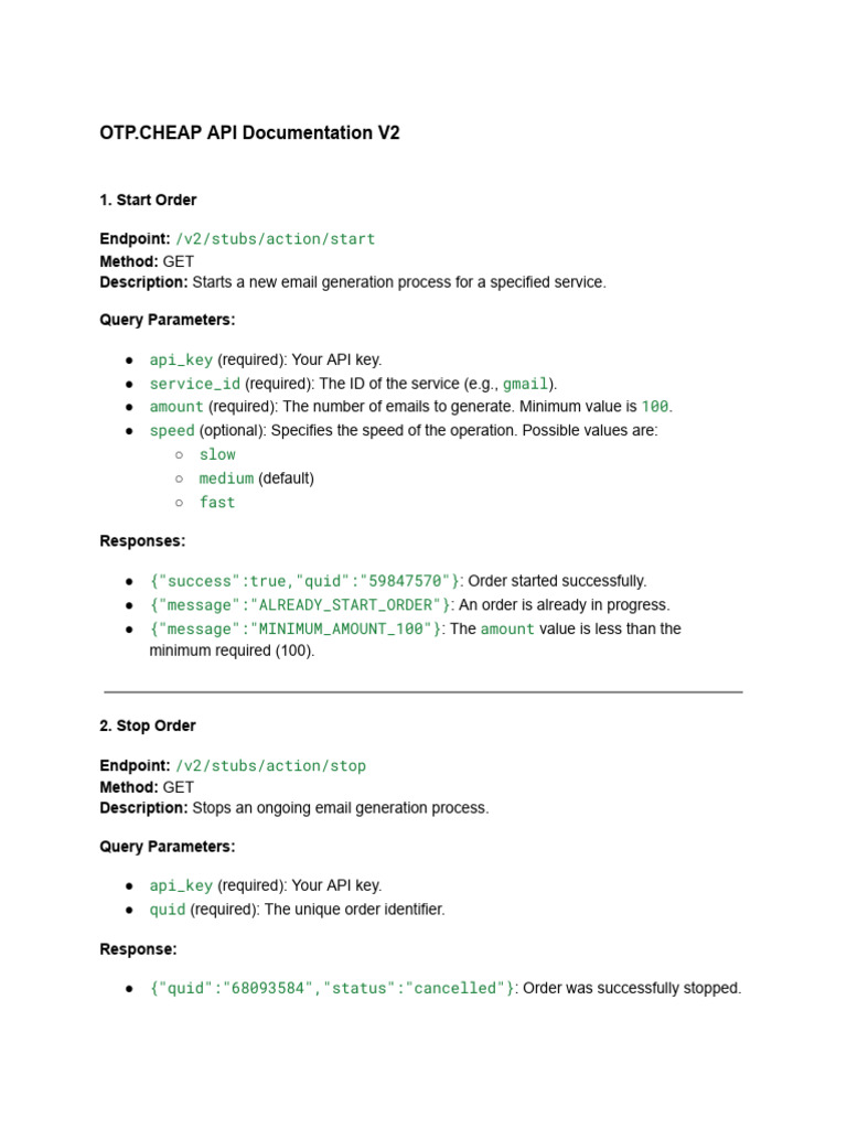 OTP.CHEAP API Documentation V2 | PDF | Software Engineering | Information Technology