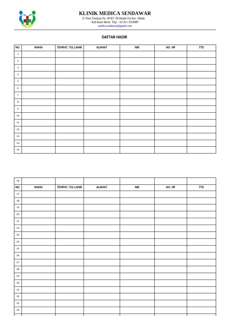 Daftar Hadir Pasien Fena | PDF