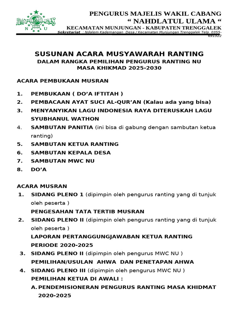 Susunan Acara Musran | PDF
