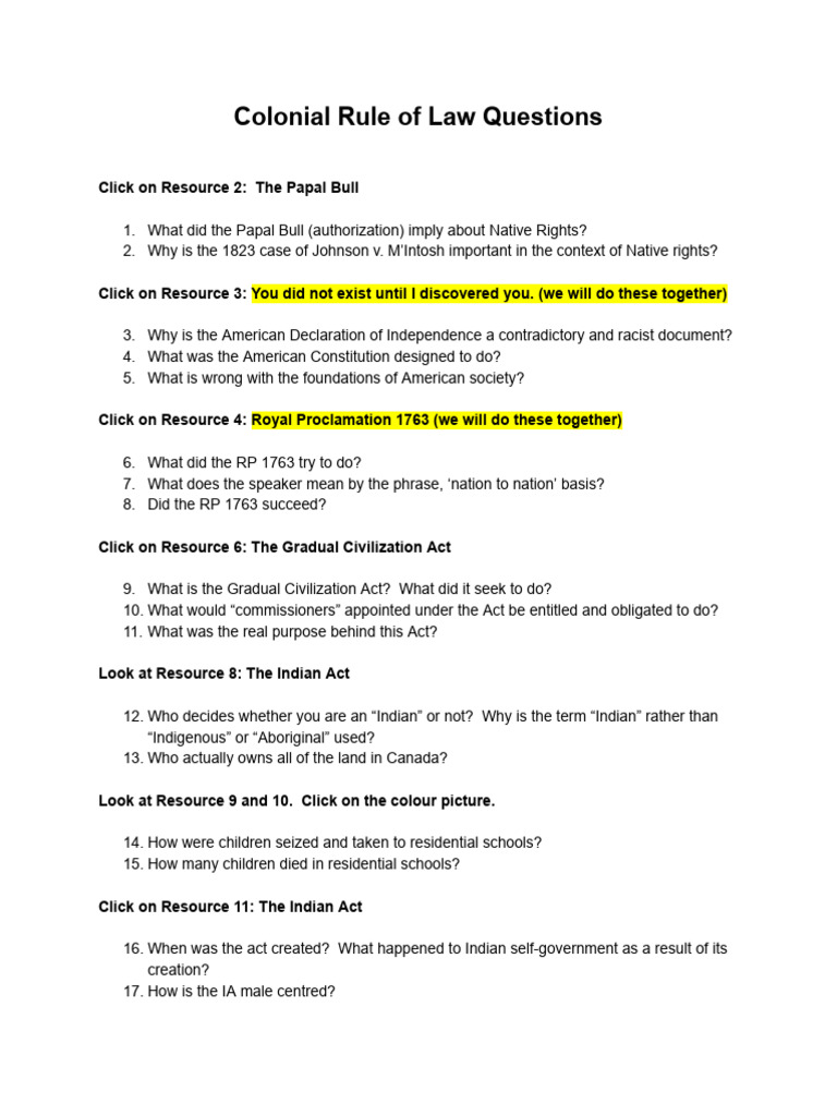 Colonial Rule of Law Questions | PDF