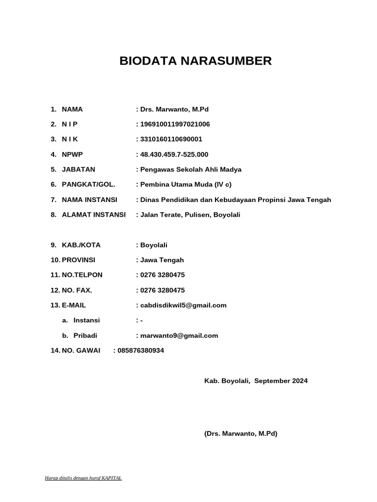 03 Format Biodata Narasumber | PDF