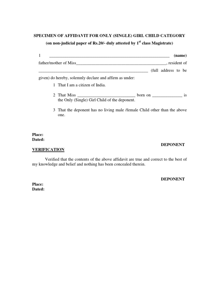 Affidavit Template for Single Girl Child | PDF