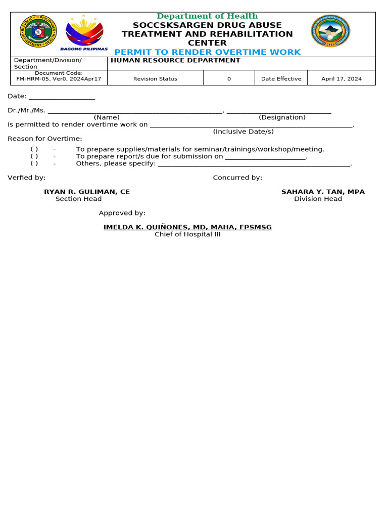 5_PERMIT TO RENDER OVERTIME WORK | PDF