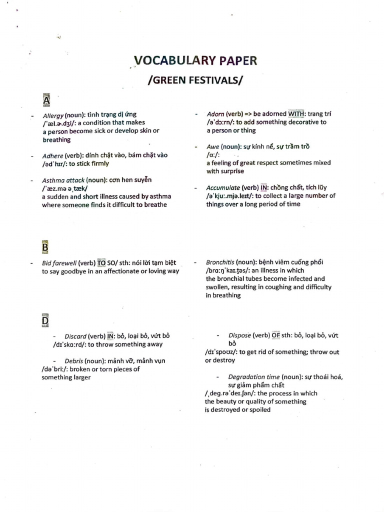 Vocab Green Festivals | PDF