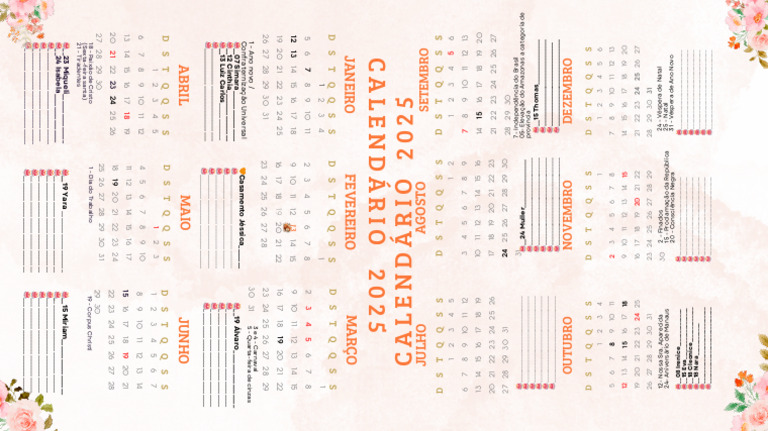 Calendário 2025 com Feriados Brasil | PDF
