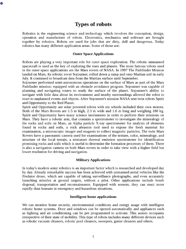 Types-of-robots-mgr-Dorota-Kulas | PDF | Rover (Space Exploration ...