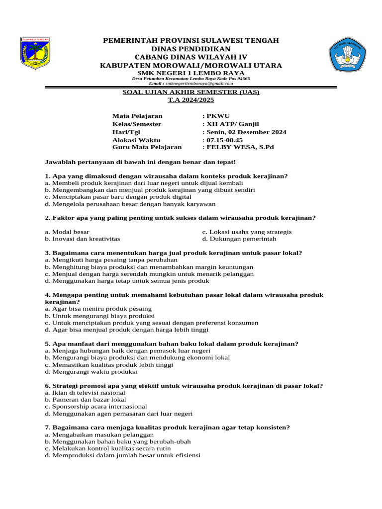 Kisi Kisi Pkwu Kelas Xii Atp Fix 9 Rangkap | PDF
