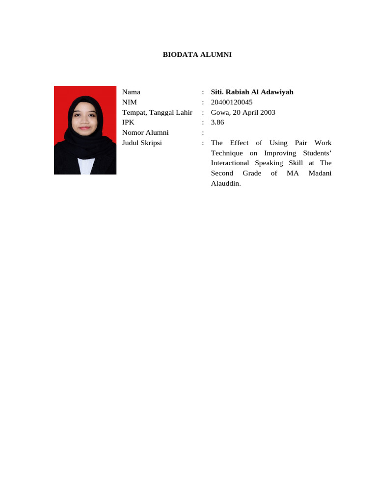SITI RABIAH_BIODATA ALUMNI 2024 | PDF