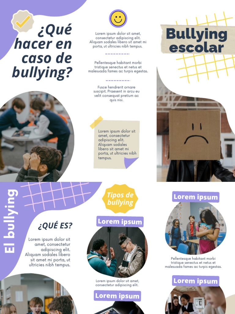 Tríptico Bullying Acoso Escolar Creativo Morado y Amarillo | PDF