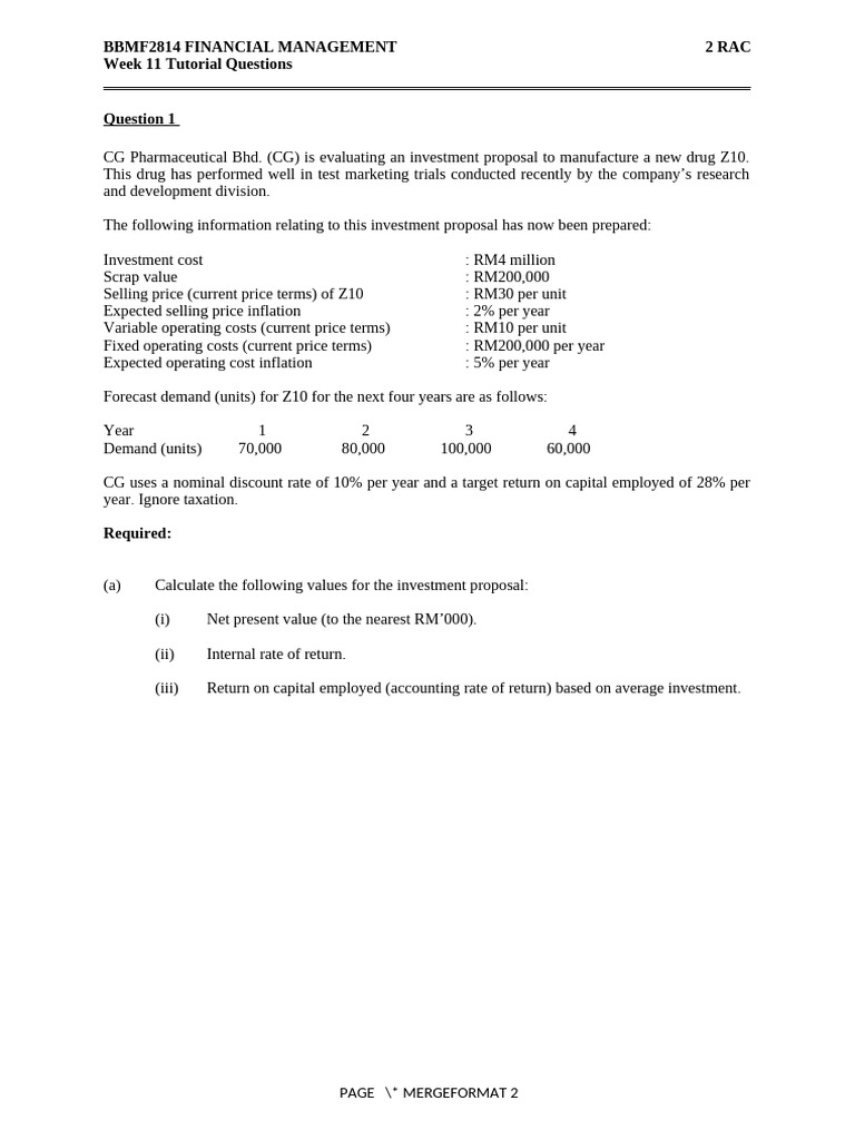 Week 11 Tutorial Questions | PDF | Cost Of Capital | License