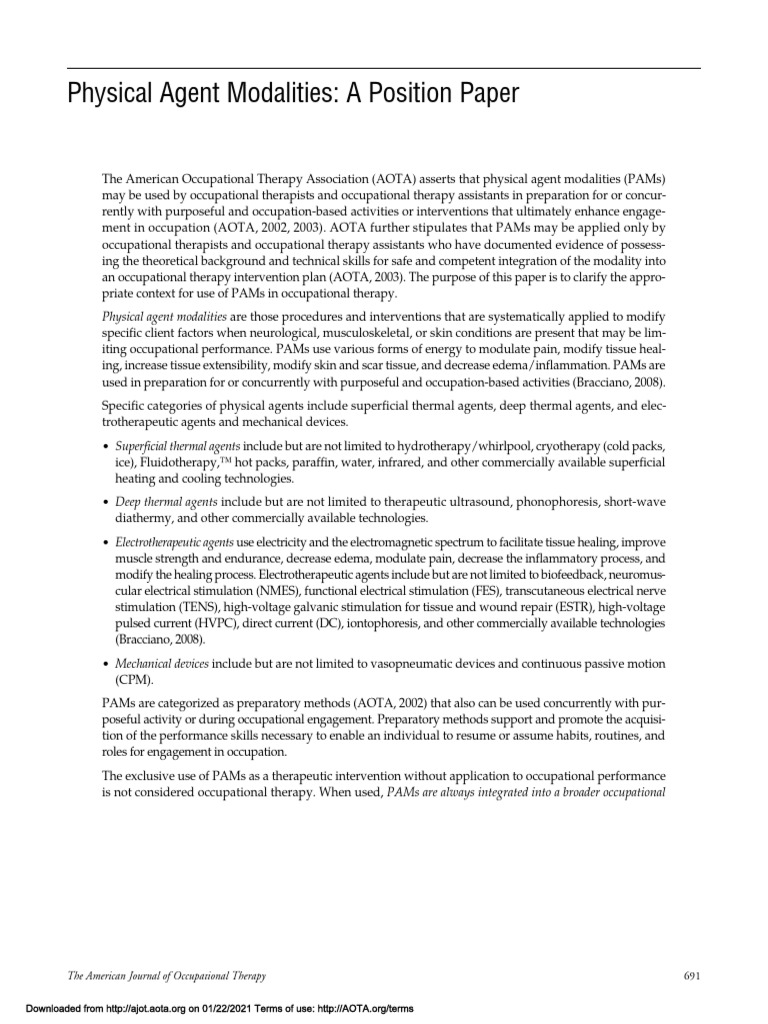AOTA (2018) - Position Paper On PAMs | PDF | Occupational Therapy ...
