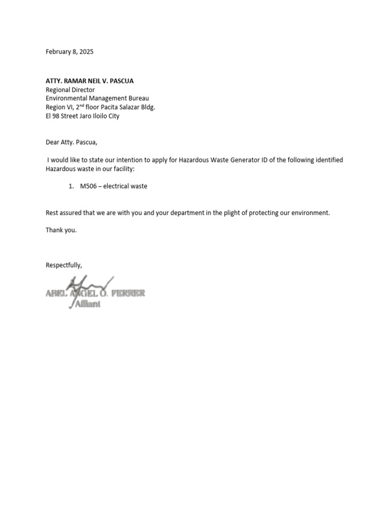 Hazardous Waste Generator ID Application | PDF