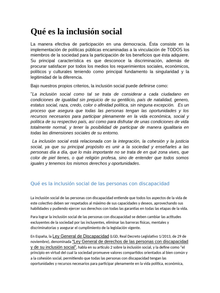 Inclusión Social: Conceptos y Derechos | PDF | Invalidez | Derechos humanos