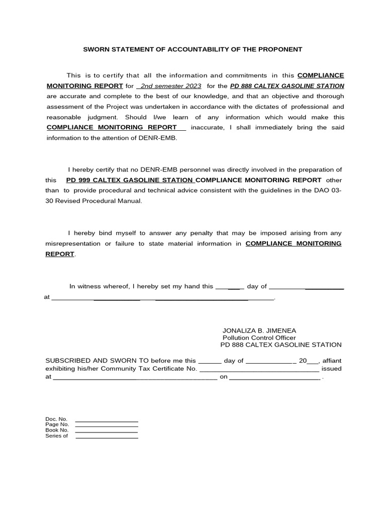 CMR Sworn Statement of Accountability of Proponent2023 | PDF