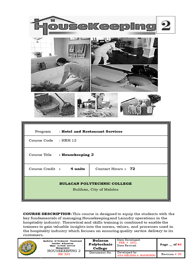 Housekeeping 2 Course Overview and Policies | PDF | Washing Machine ...