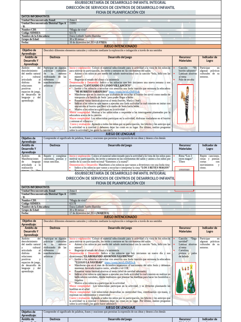 Planificación Semana Del 16 Al 20 de Diciembre Del 2024 | PDF ...
