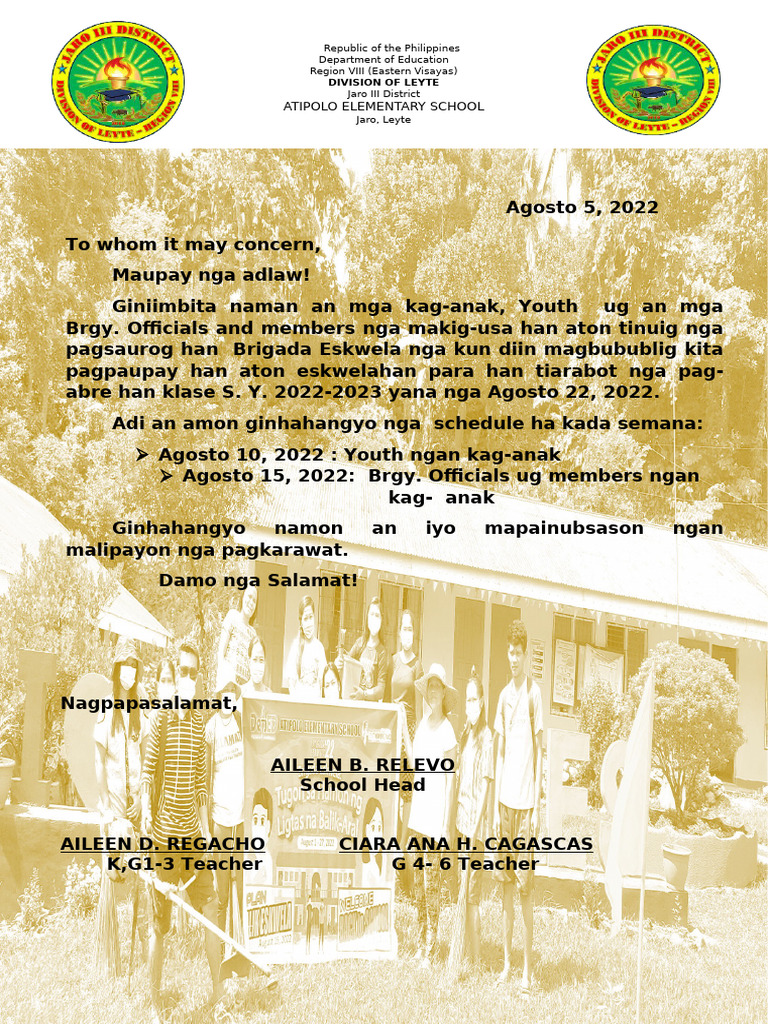 Brigada Eskwela Letter | PDF