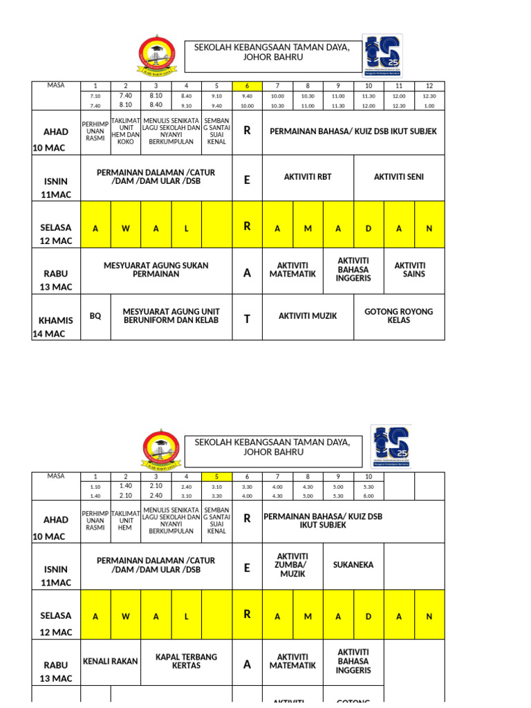 Aktiviti Minggu Pertama Persekolahan 2024 | PDF