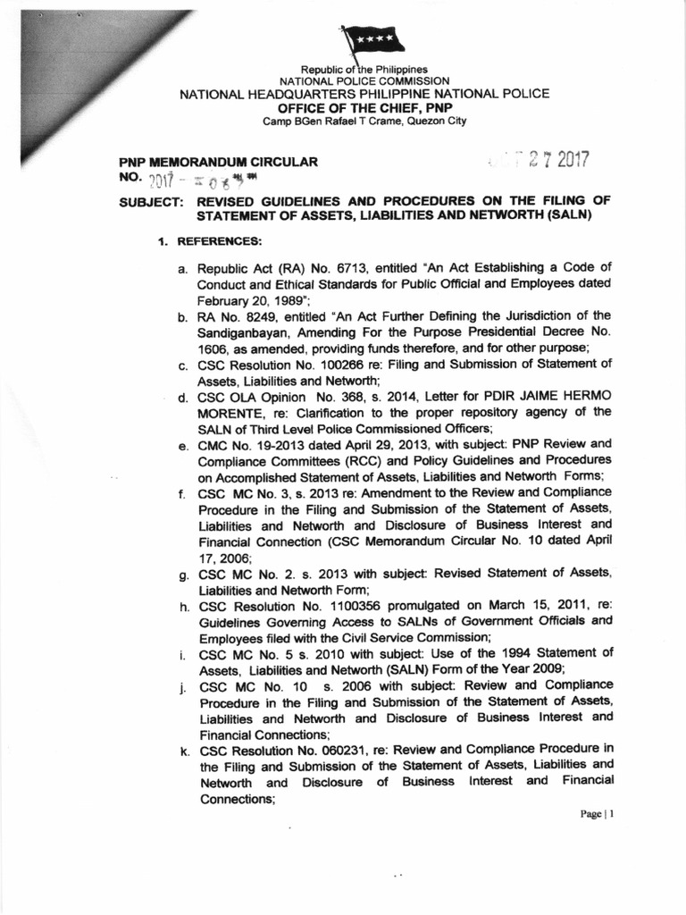 Revised SALN Filing Guidelines for PNP | PDF | Business Economics ...