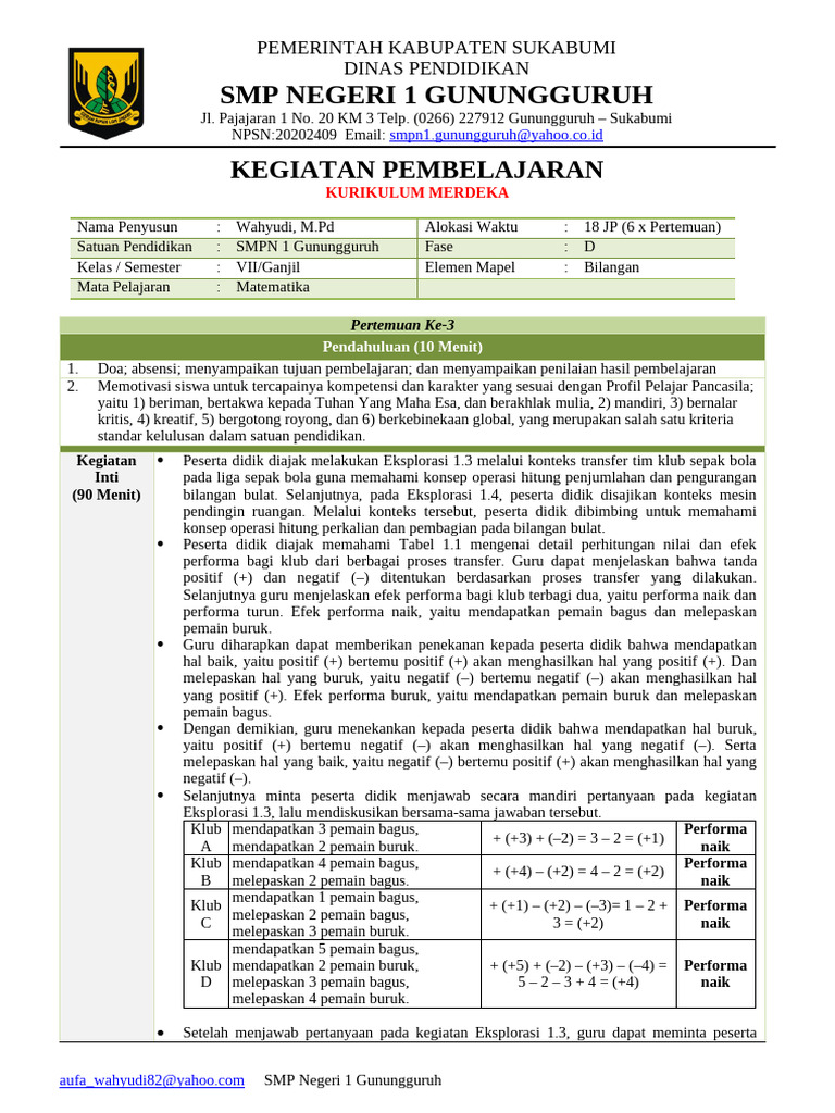 Modul Ajar Bilangan Bulat Pertemuan 3-4 | PDF