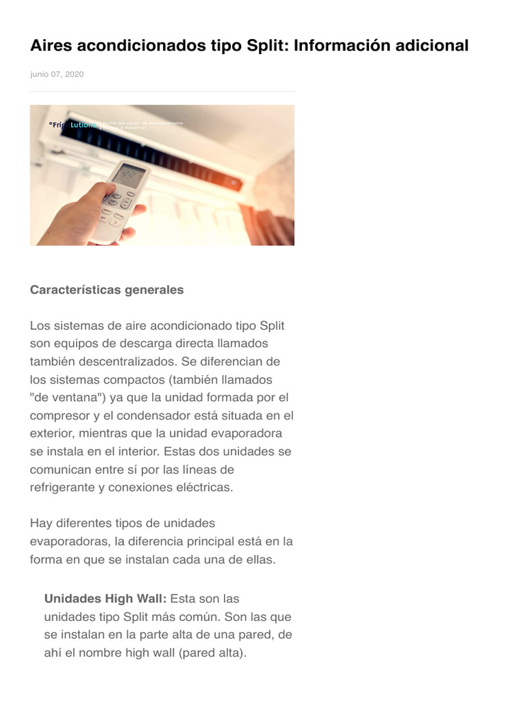 Aires acondicionados tipo Split Información adicional | PDF | Aire ...