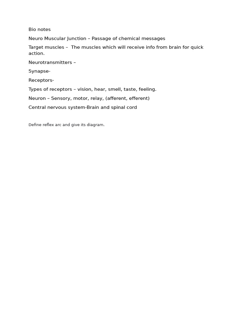Neuro Muscular Junction & Reflex Arc | PDF