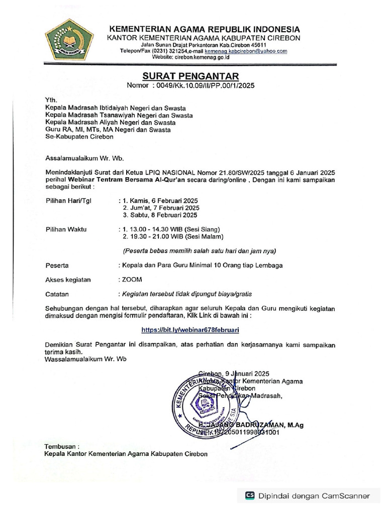 Undangan Webinar Tenteram Bersama Al-Qur'an Kemenag Kab Cirebon | PDF