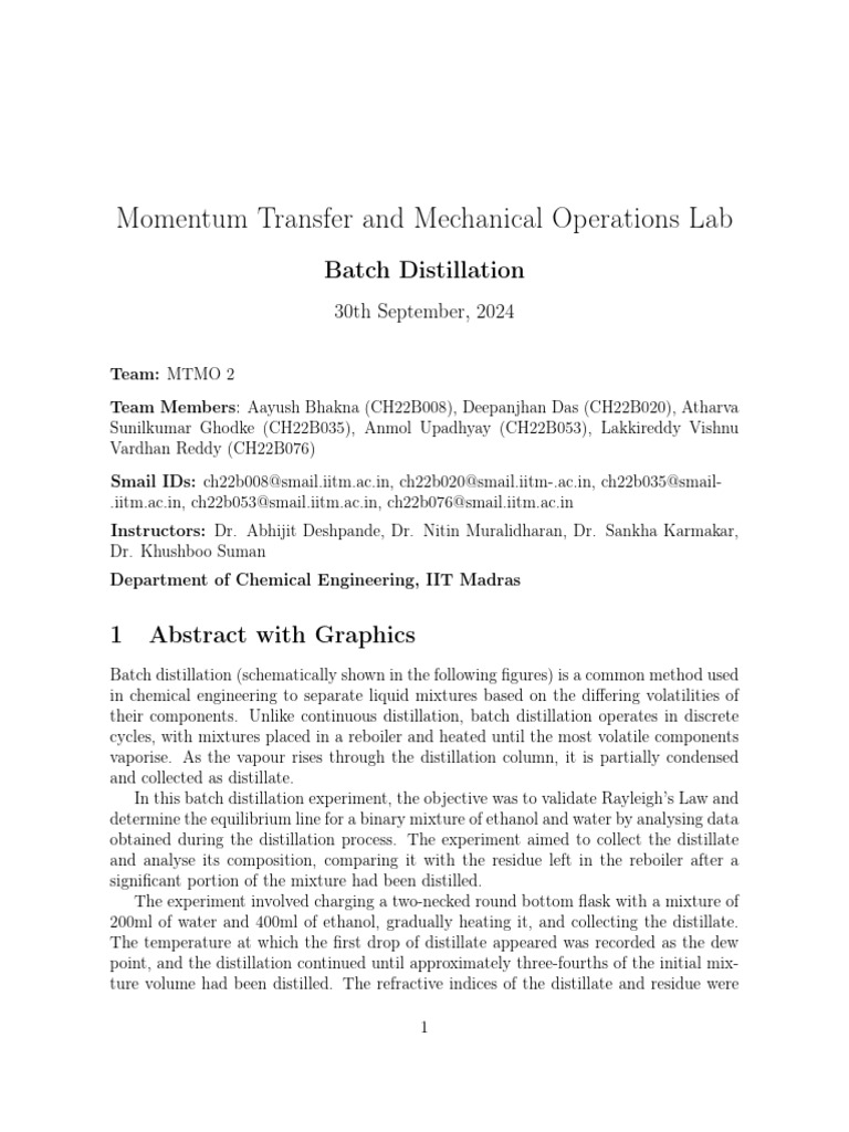 CH3510 Batch Distillation | PDF | Distillation | Petroleum
