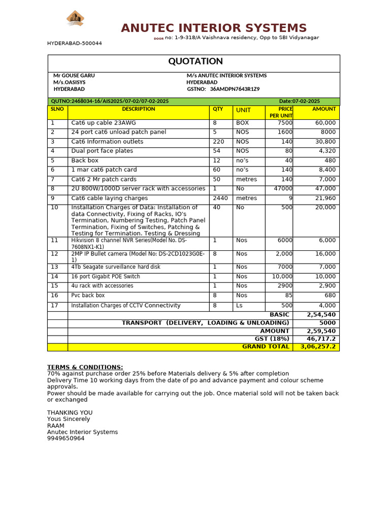 Quotation for ELE-NETWORKING - 07-02-25 | PDF | Computing
