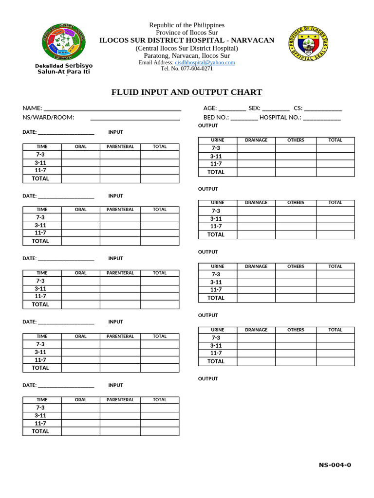 Fluid Input and Output Chart Template | PDF | Medical Specialties