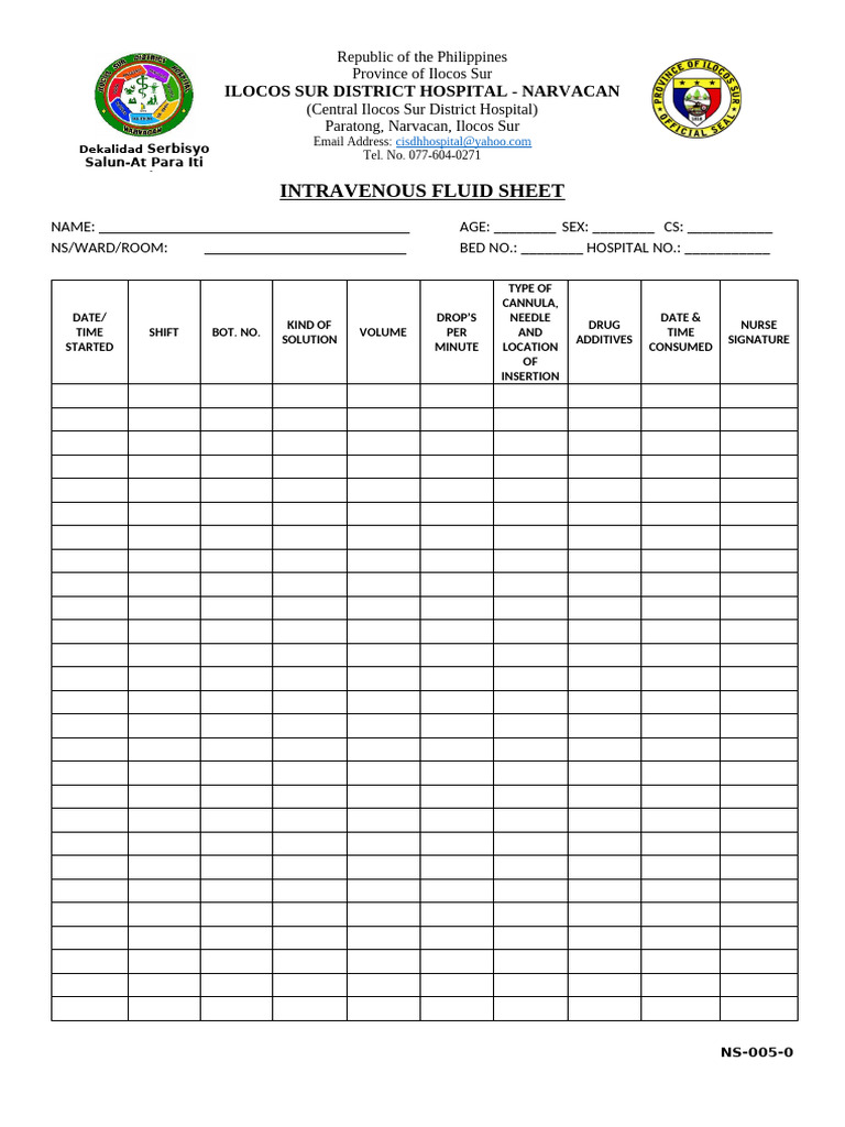 Intravenous Fluid Sheet | PDF