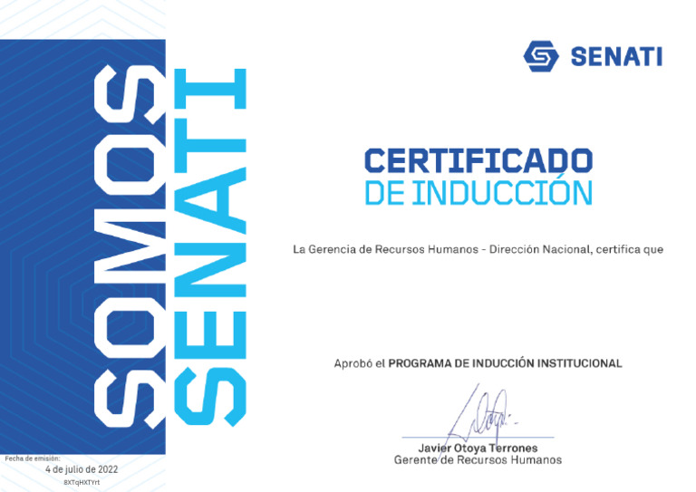 Certificado de Induccin | PDF