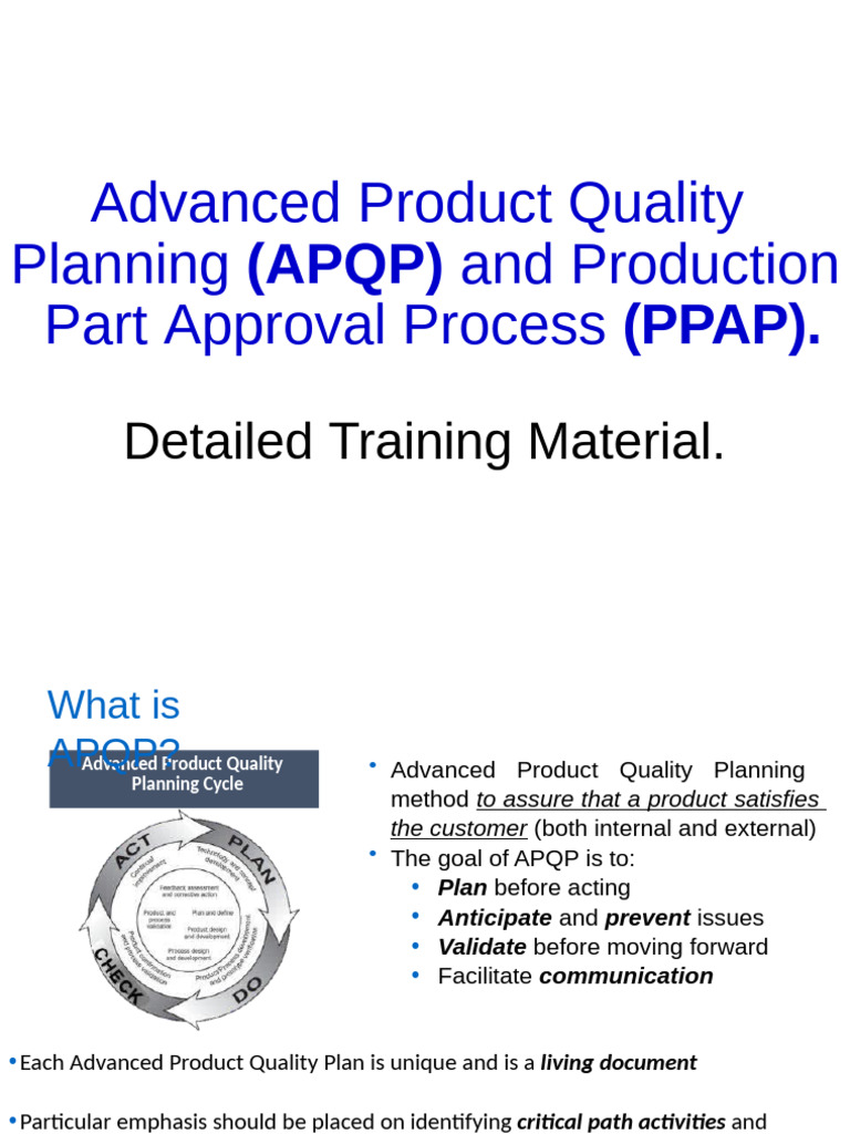 APQP and PPAP Detailed Presentation | PDF | Reliability Engineering | Verification And Validation
