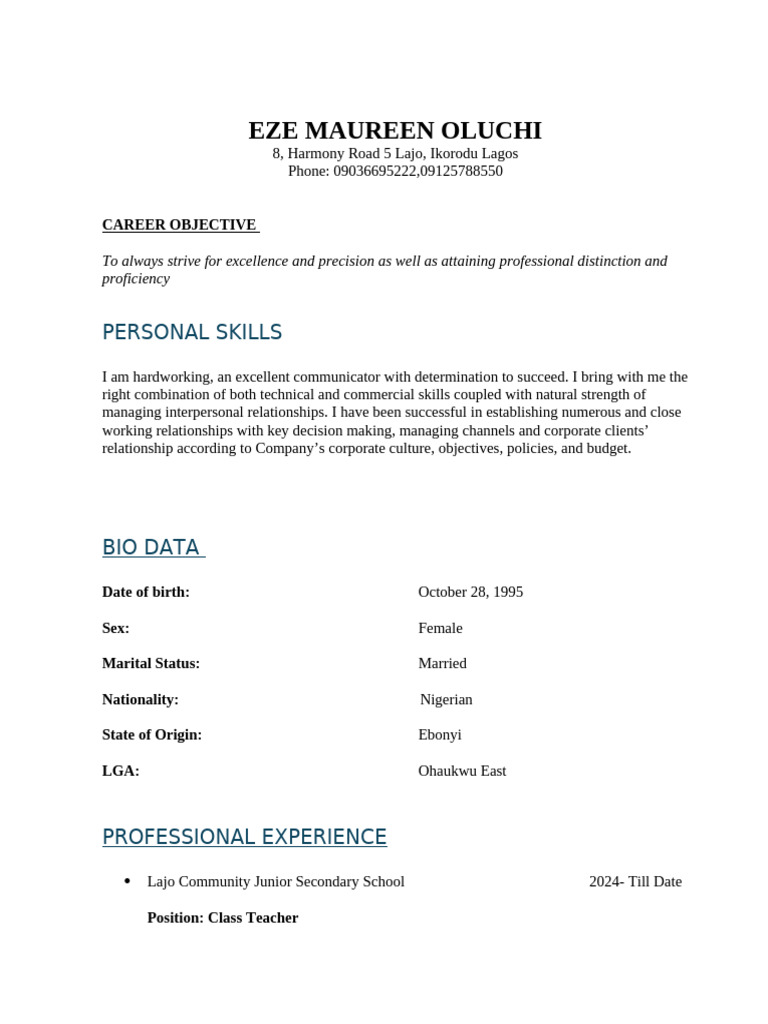 Eze Maureen Oluchi CV | PDF
