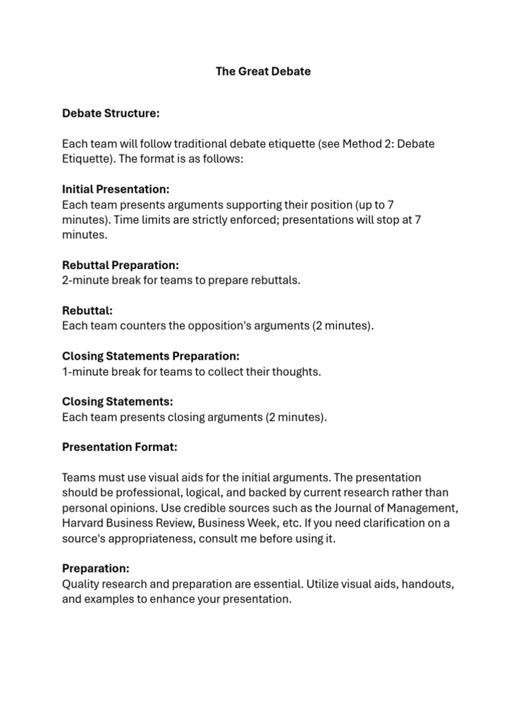 The Great Debate Instructions and Scenarios | PDF | Employee Retention ...