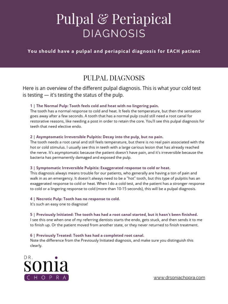 Pulpal Periapical Diagnosis Checklist | PDF | Clinical Medicine ...