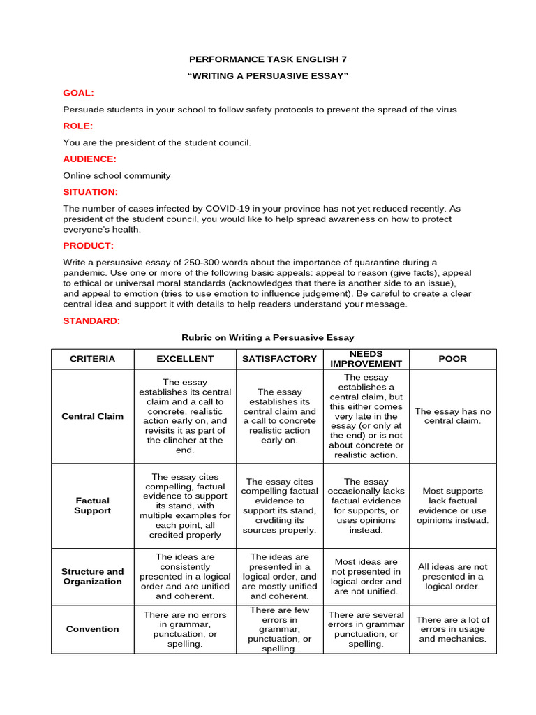 Performance Task English 7 | PDF | Essays | Human Communication