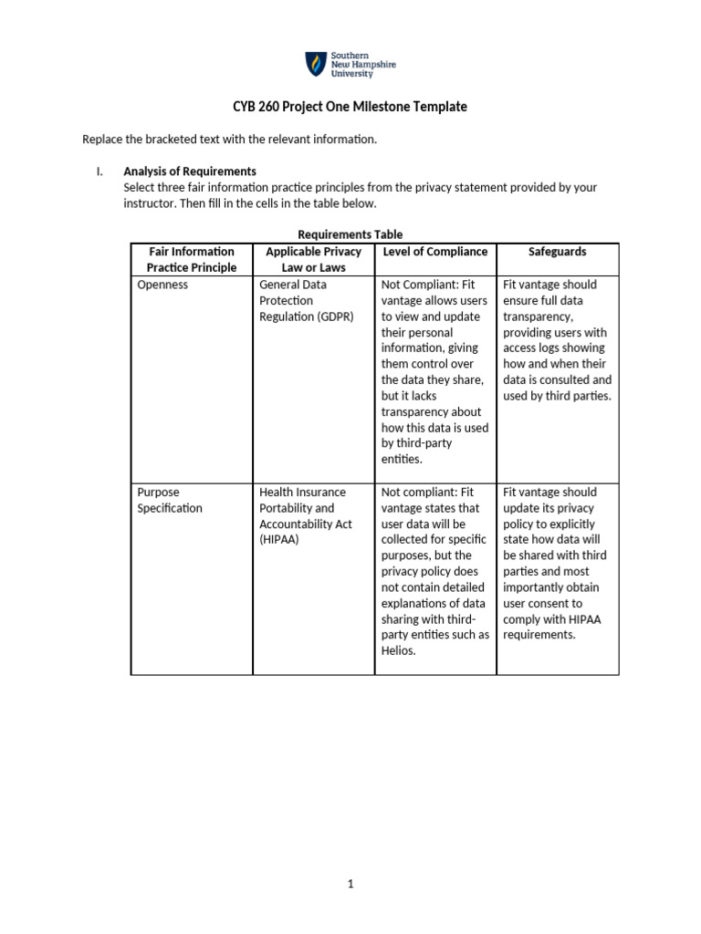 CYB 260 Project One Milestone Analysis | PDF | Privacy | Regulatory ...
