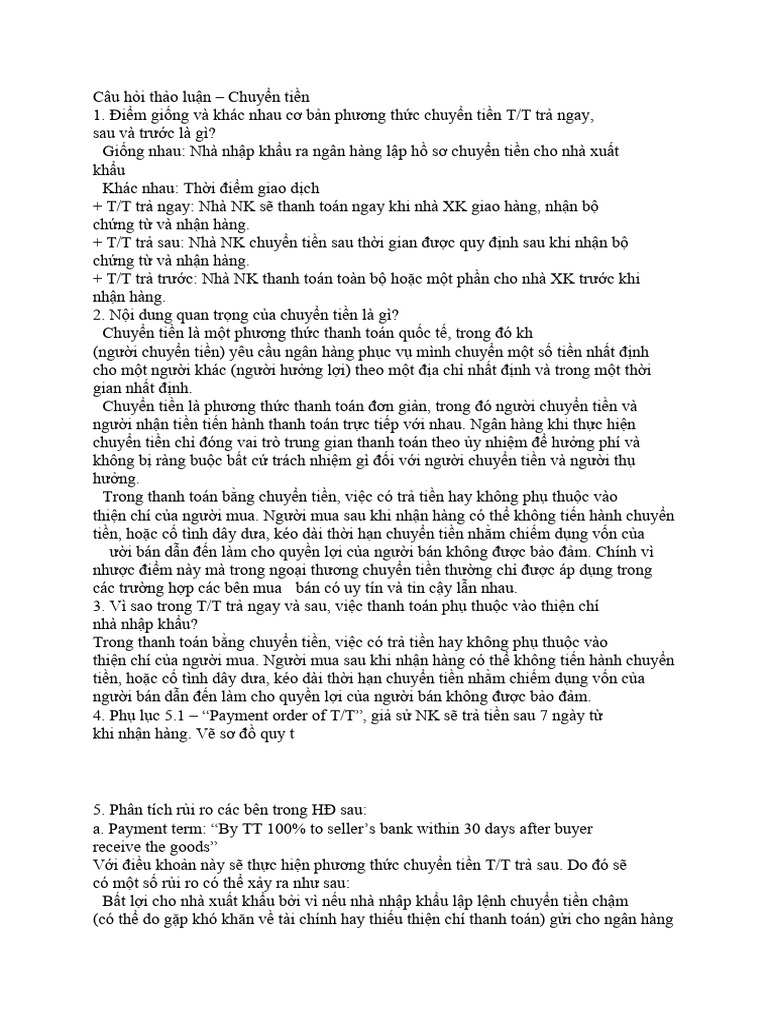Câu hỏi thảo luận - CT - TTQT | PDF
