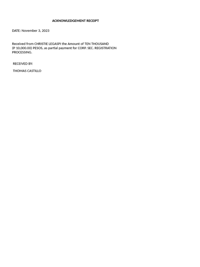 Receipt for Corp. Sec. Payment | PDF