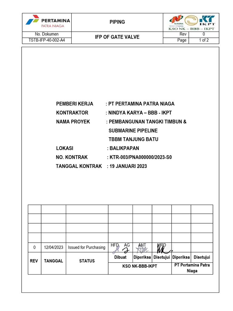Tstb-Ifp-40-002-A4 - 0 Ifp For Gate Valve Rev. 0 | PDF | Valve | Pipe (Fluid Conveyance)