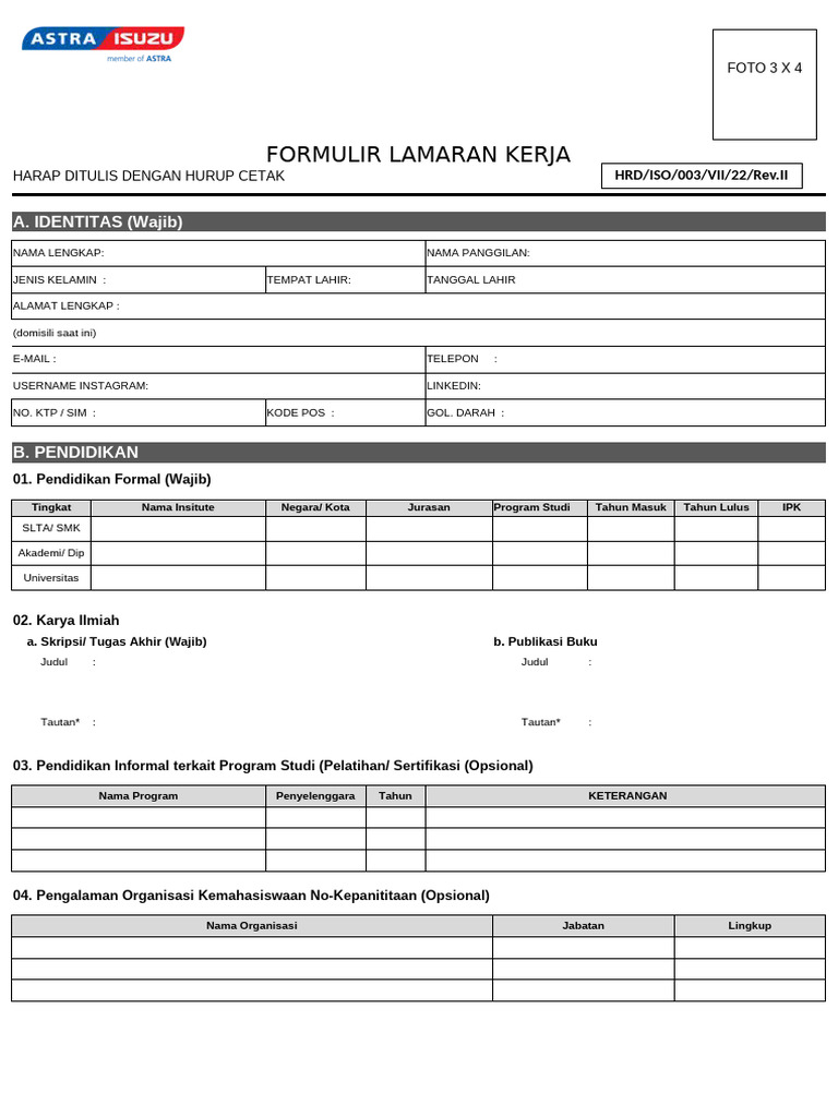 Formulir Lamaran Kerja Lengkap | PDF