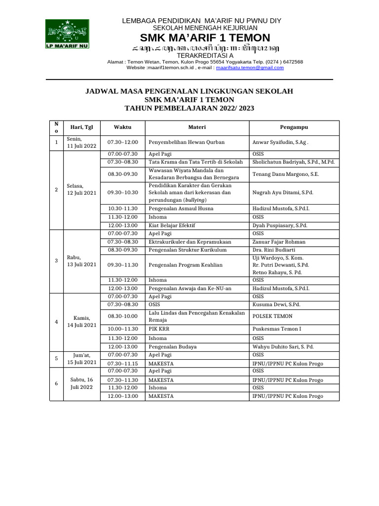 Jadwal MPLS 2022 2023 | PDF